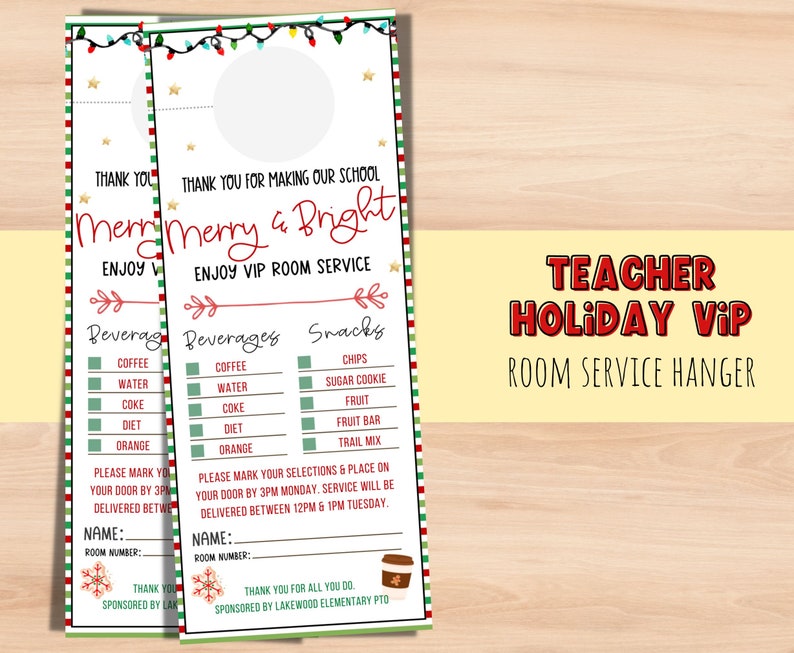 Holiday VIP Room Service Teacher & Staff Appreciation Template ...