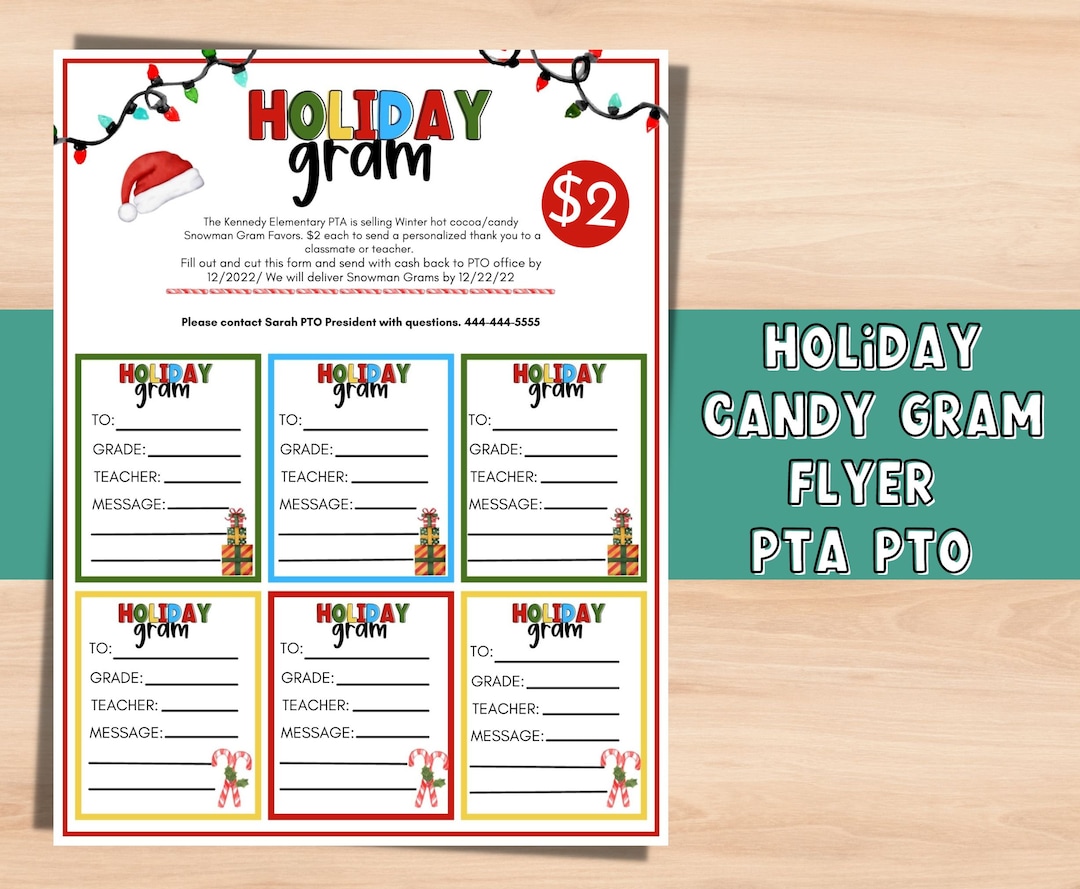 HOLIDAY Candy Fundraising Flyer for PTA. Candy Cane Gram Holiday School ...