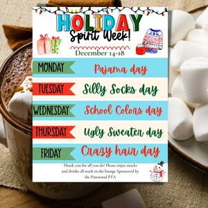 Holiday Spirit Week School Flyer. Festive Spirit Week PTO Flyer ...