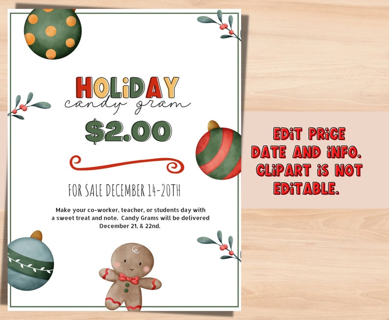 Christmas Candy Gram Fundraising Flyer for Pta.holiday School ...
