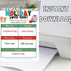 Holiday Spirit Week Itinerary School Flyer. Festive Spirit Week PTO ...