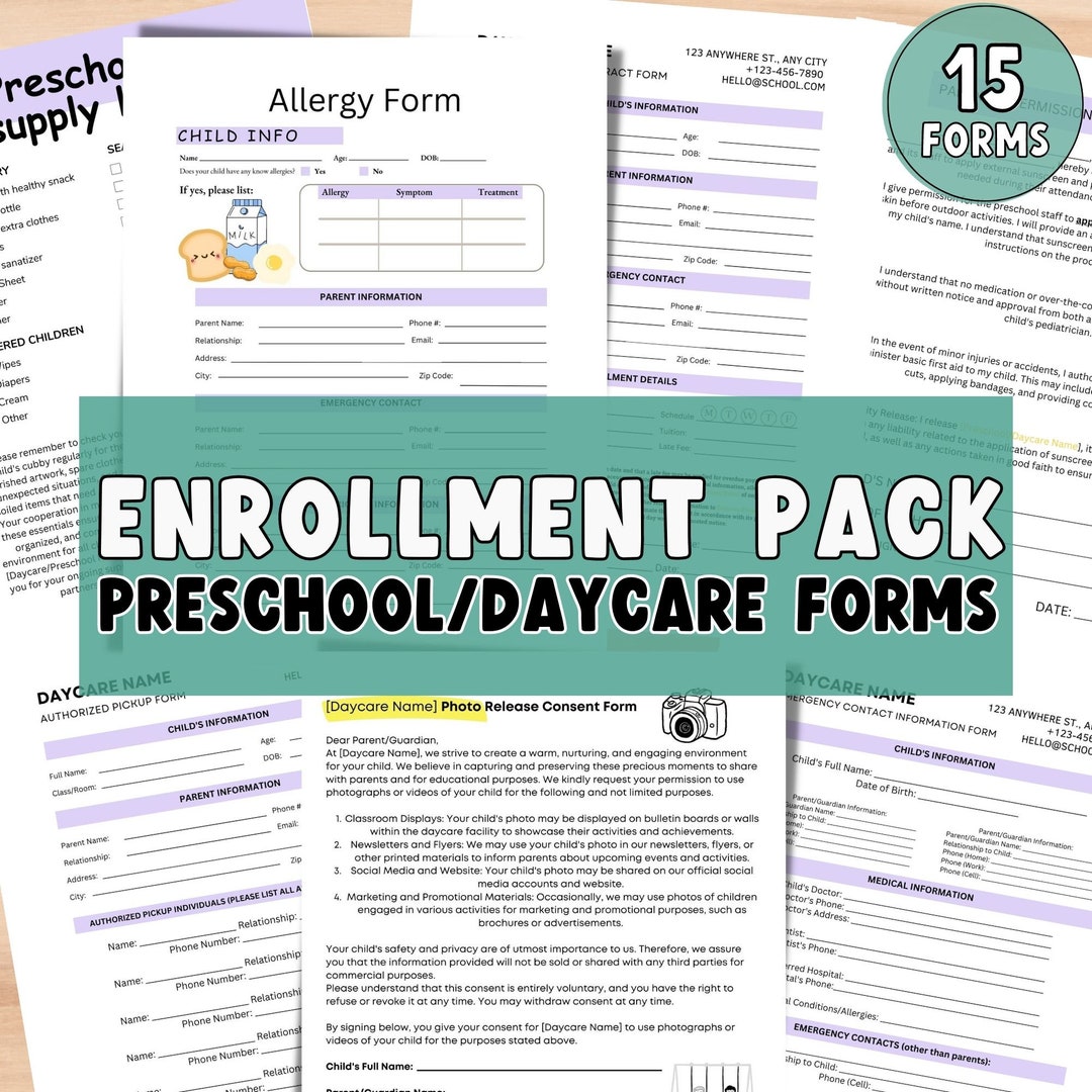 Enrollment DAYCARE Forms Templates. Enrollment Forms. Daycare Binder ...