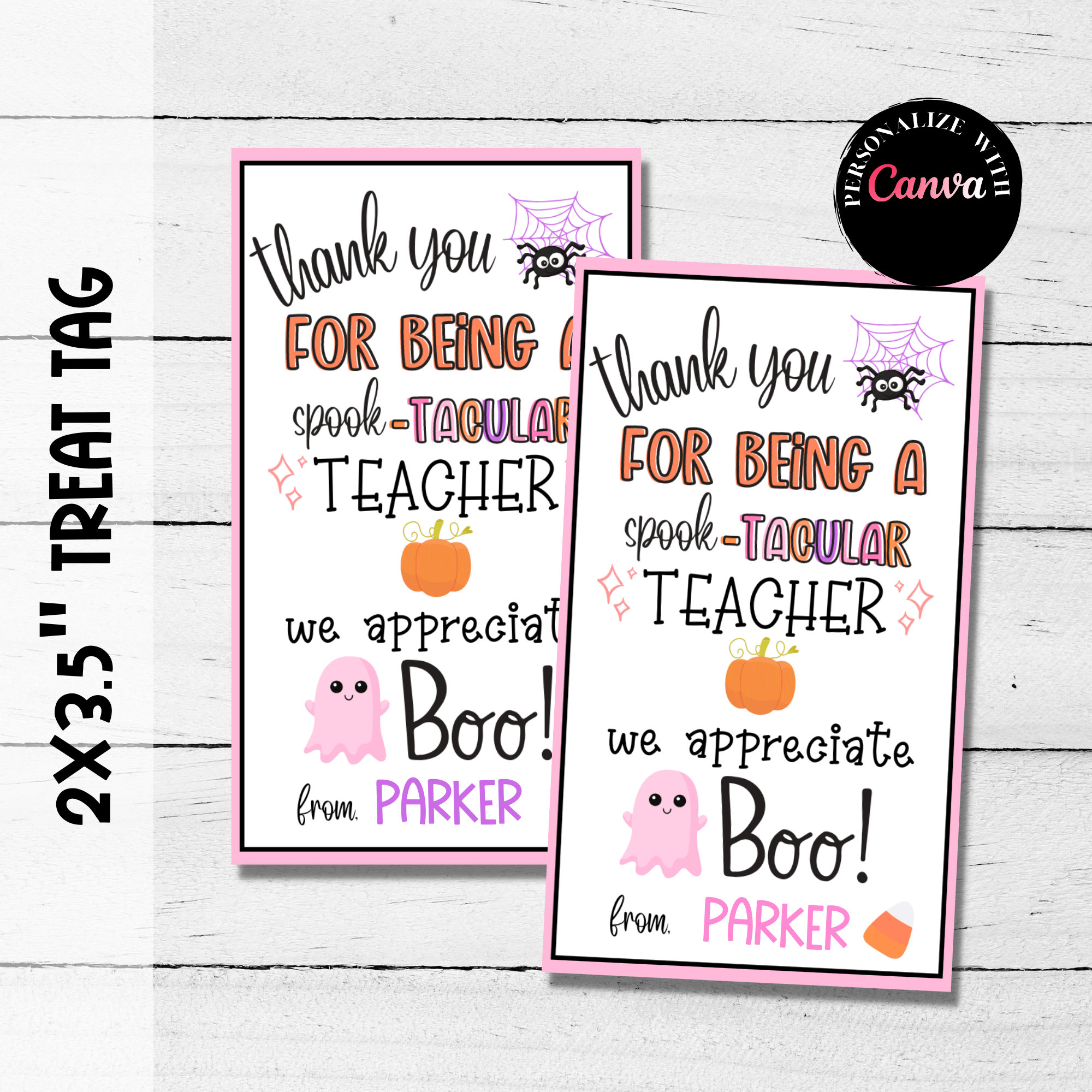 Personalized Halloween Pink Teacher Appreciation Gift Tag - Etsy