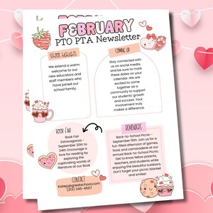 February PTO/PTA NEWSLETTER Editable Template | Valentine Printable ...
