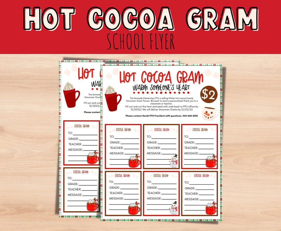 Cocoa Gram SCHOOL. Snowman Candy Fundraising Flyer for PTA Hot Cocoa ...