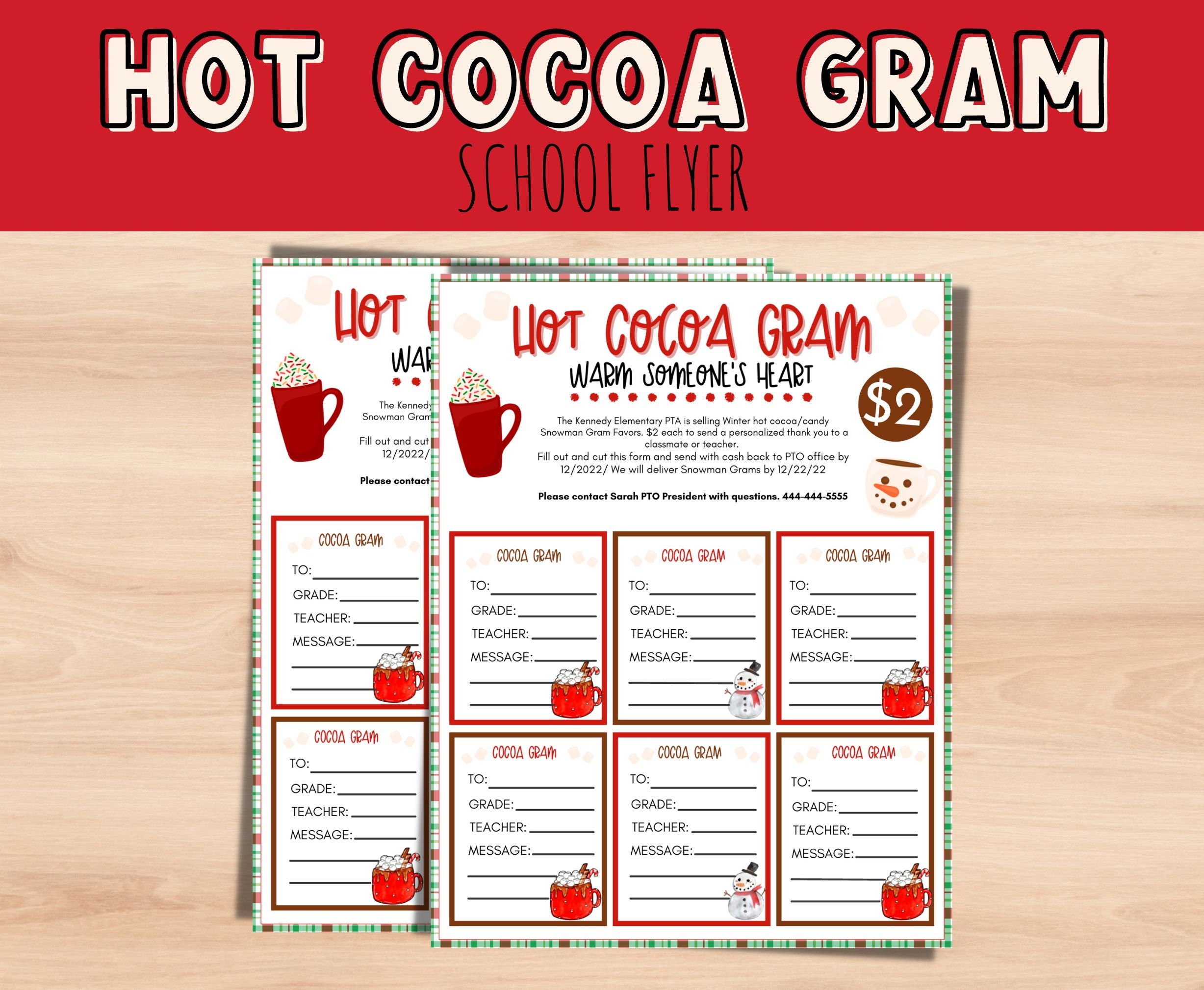 Cocoa Gram SCHOOL. Snowman Candy Fundraising Flyer for PTA Hot Cocoa ...