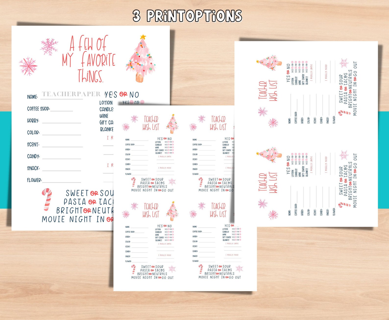 Teacher Christmas Wish List Secret Santa Questionnaire Printable Secret ...