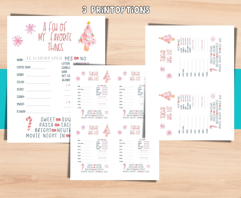 Teacher Christmas Wish List Secret Santa Questionnaire Printable Secret ...