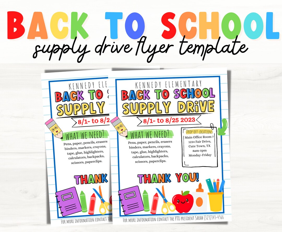 Back to School Supply Drive Flyer. Editable School Fundraiser Template ...