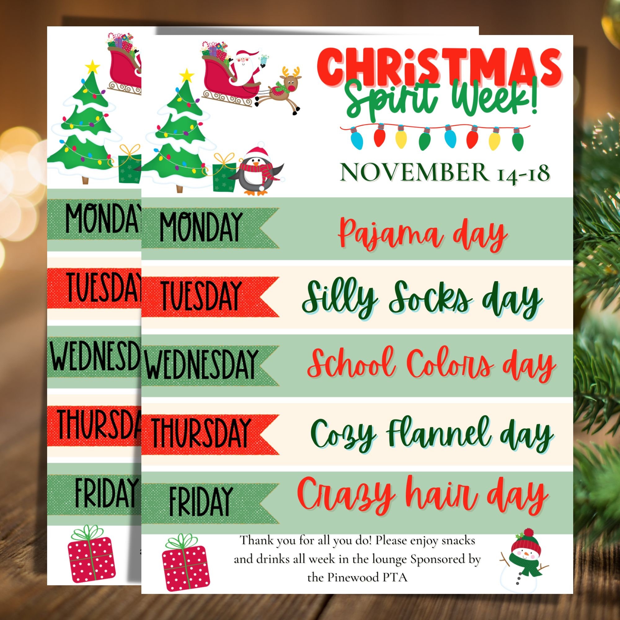 Christmas Spirit Week School Flyer. Holiday Spirit Week PTO Flyer ...