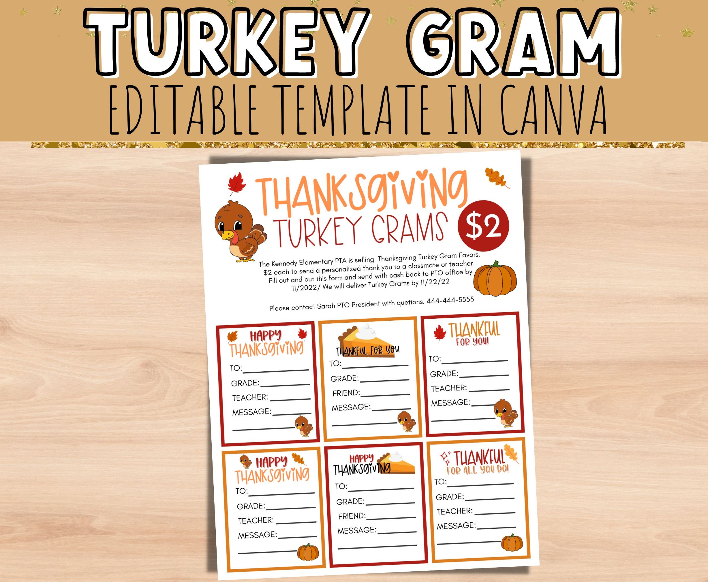 Turkey Gram Fundraising Flyer for PTA PTO Thanksgiving Event. PTA ...