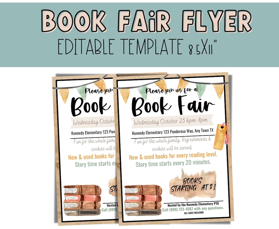 Book Fair Flyer Editable Template. Book Sale Event. Fall Book Fair. - Etsy