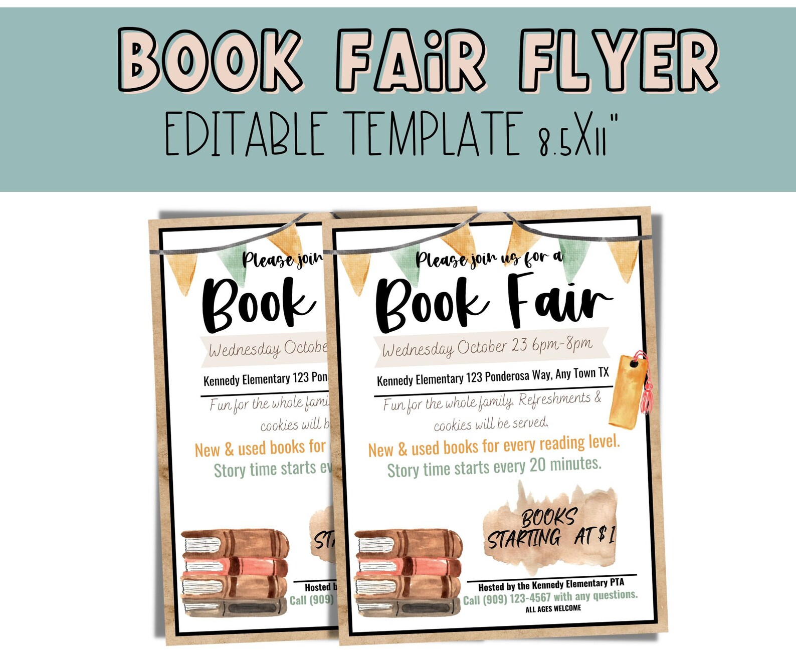 Book Fair Flyer Editable Template. Book Sale Event. Fall Book Fair. - Etsy