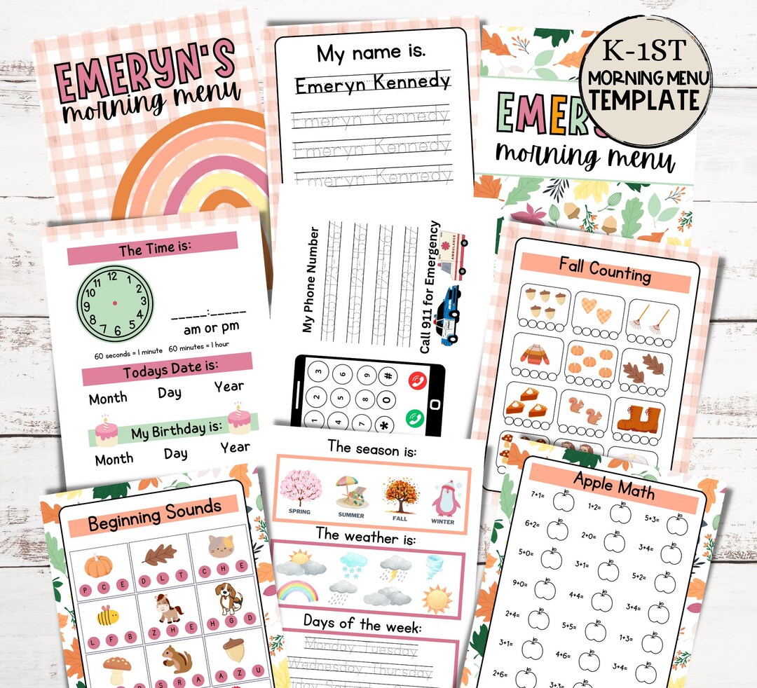 Morning Menu Pages | Kindergarten Homeschool Morning Menu| 1st Grade ...