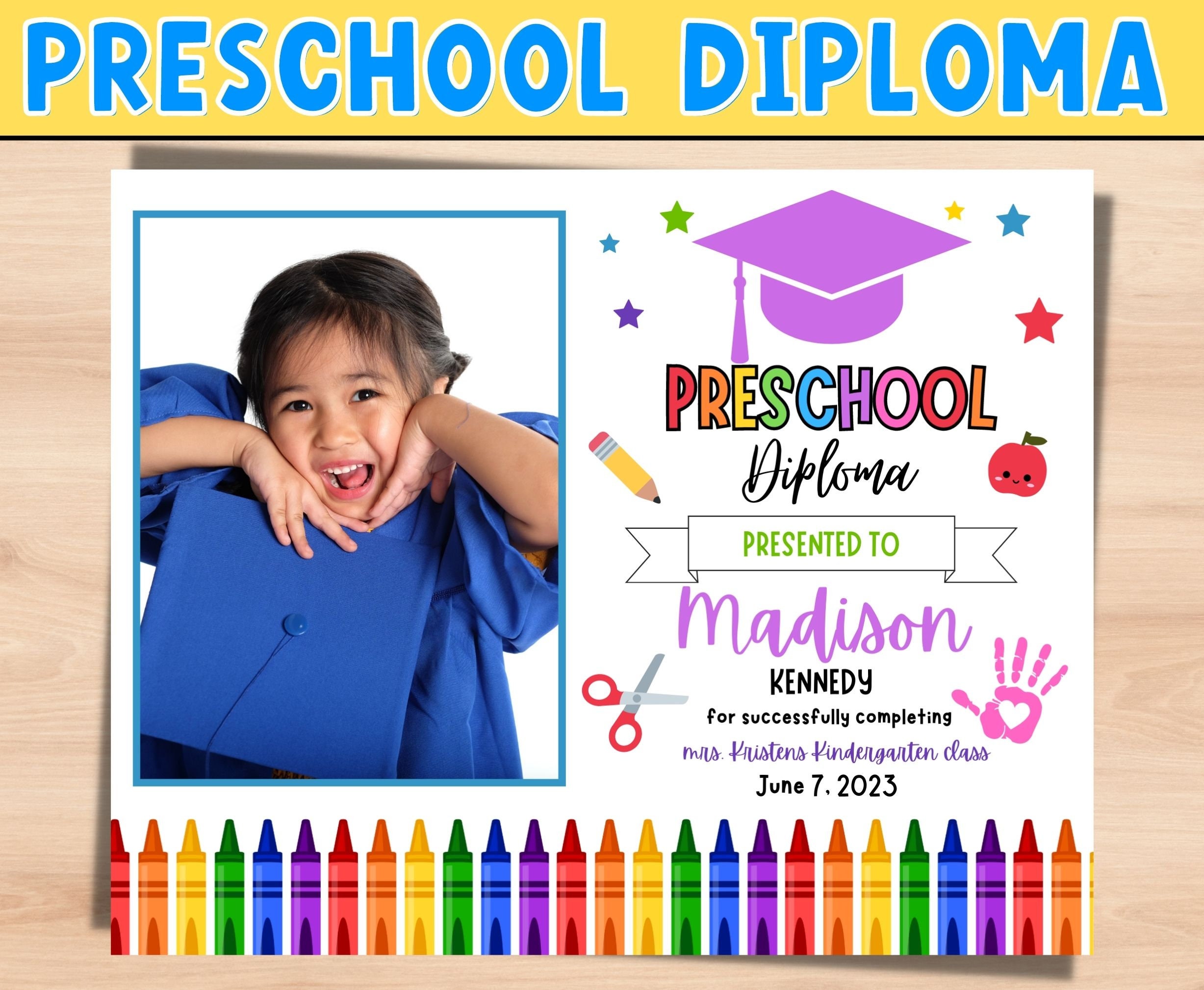 Gradation Diploma. Editable Preschool Diploma With Photo, Personalized ...