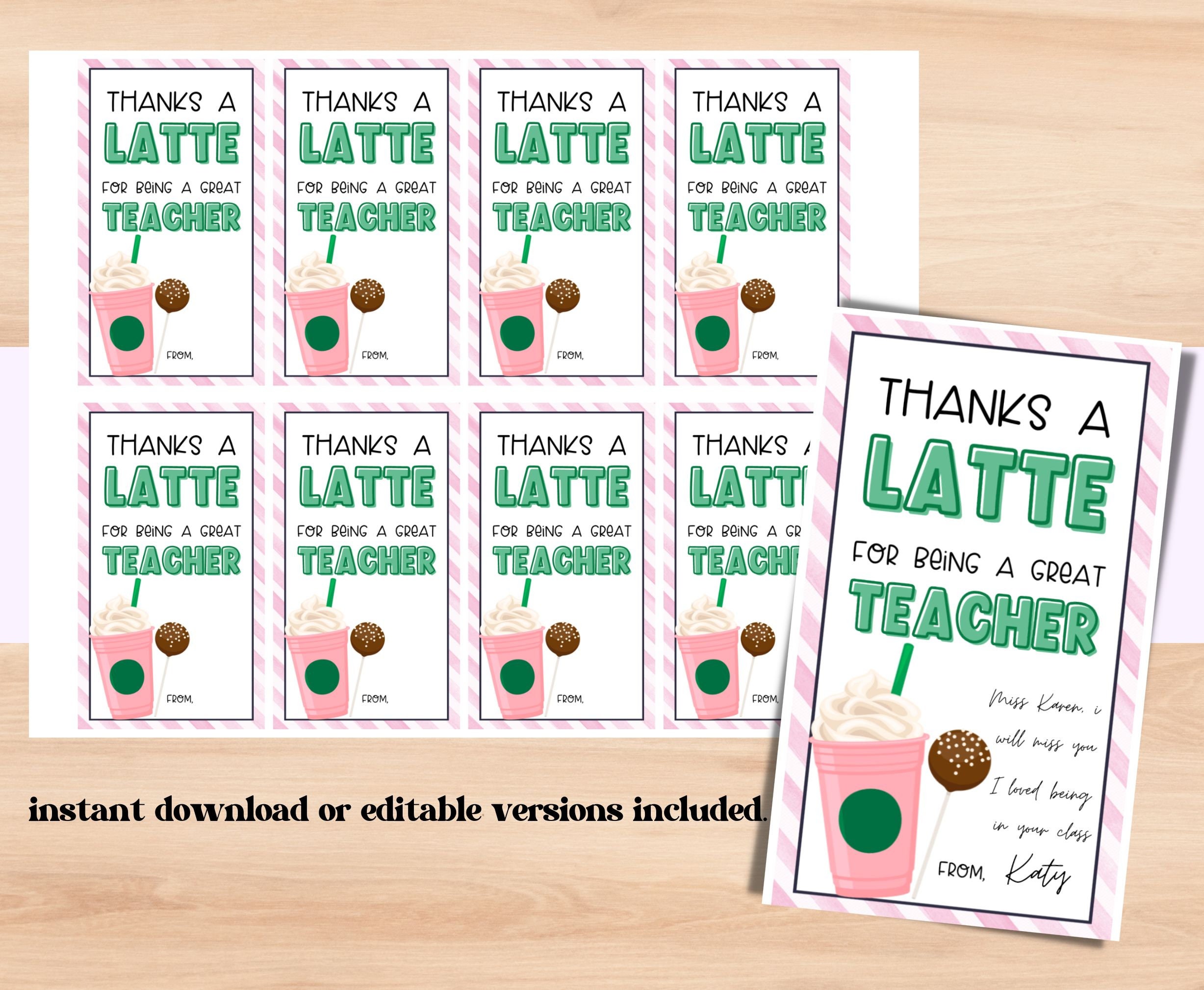Teacher End of Year. Thanks a Latte Personalized Gift Tag. - Etsy