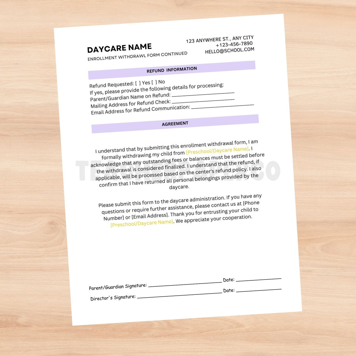 Enrollment DAYCARE Forms Templates. Enrollment Forms. Daycare Binder ...