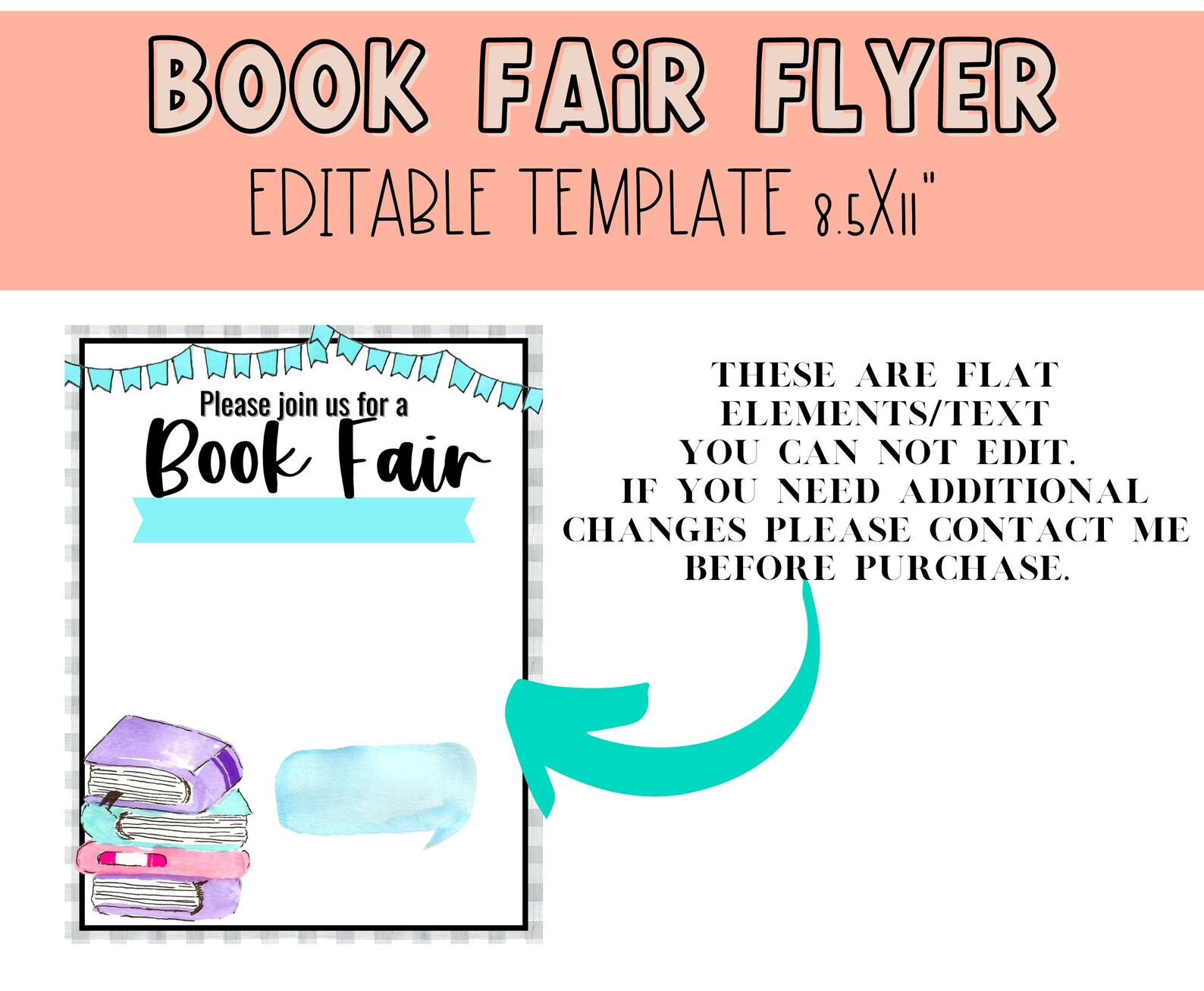 Book Fair Flyer Editable Template. Bright Spring Book Sale - Etsy