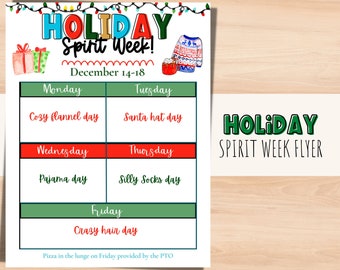 December School Spirit Week Itinerary Schedule Christmas - Etsy
