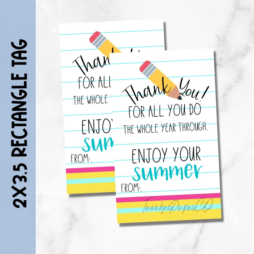 Enjoy Your Summer Teacher End of Year Gift Tag 2."x3.5" Rectangle - Etsy