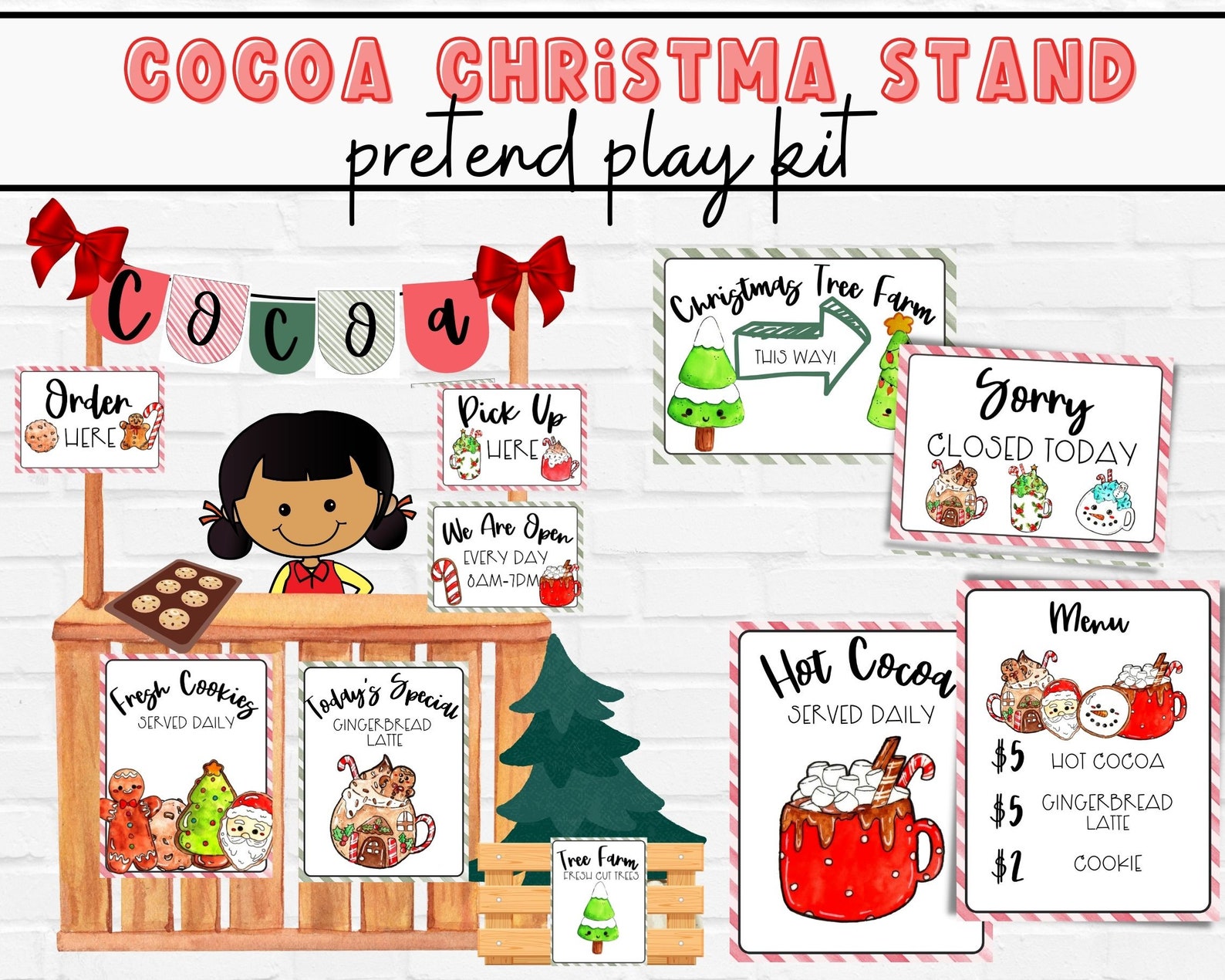 Winter Dramatic Play Center Hot Cocoa Stand Pretend Play Christmas Tree ...