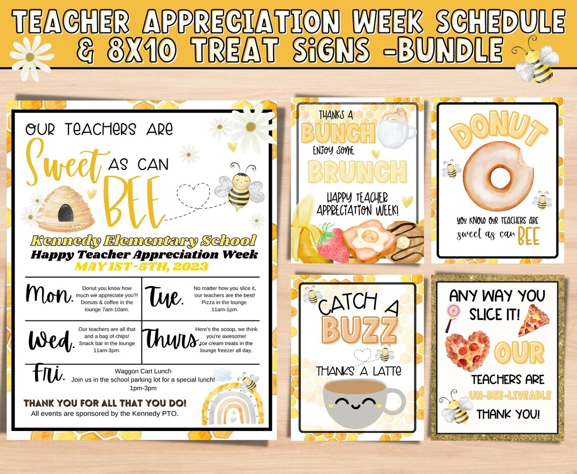 Bee Teacher Appreciation Itinerary & Treat Signs. Sweet as Can - Etsy