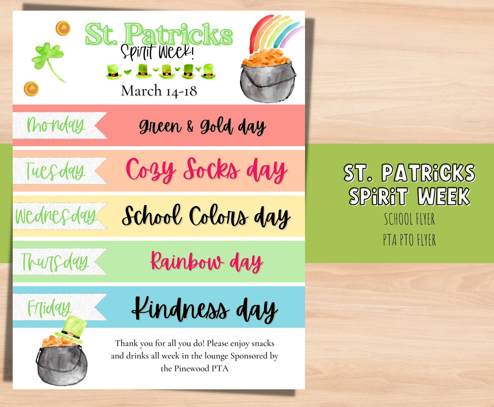 St. Patricks Spirit Week School Flyer. Festive Spirit Week PTO Flyer ...