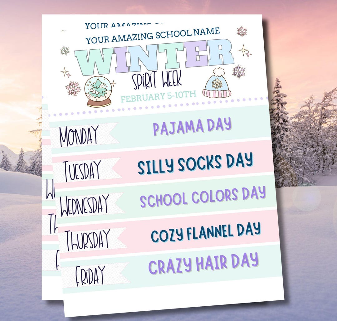 Winter Spirit Week School Flyer. Festive Spirit Week PTO Flyer ...