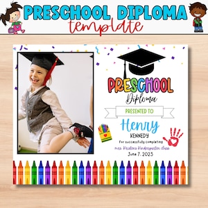 Editable Preschool Diploma With Photo, Personalized Graduation ...