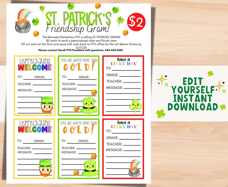 Lucky Editable Candy Gram Template. St Patrick's Candy Gram. PTA FLYER ...
