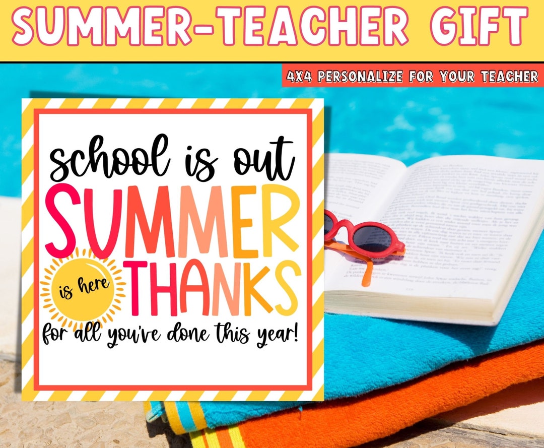 Summer Teacher Gift Tag. Teacher End of Year Gift. Summer Color Retro ...
