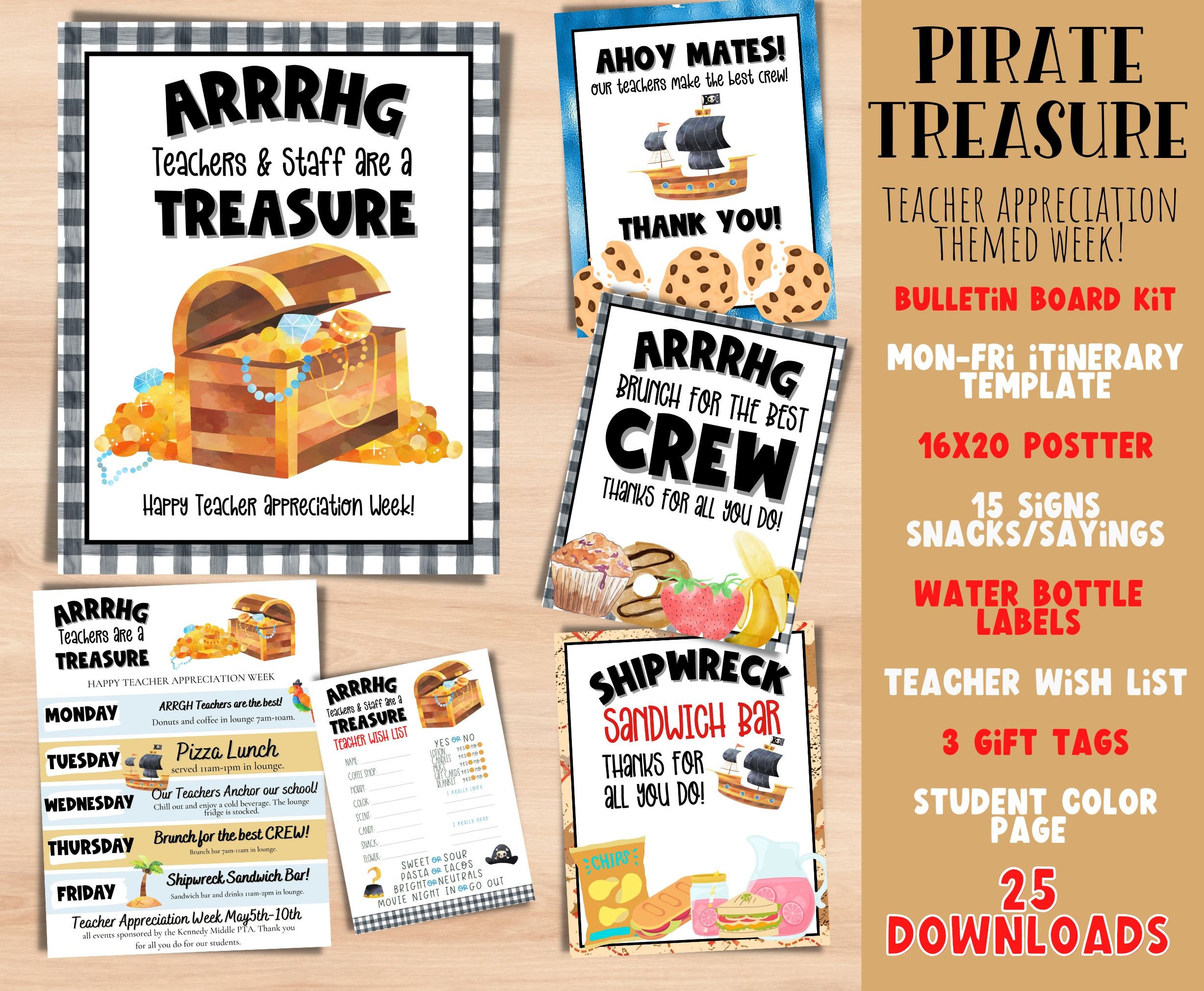 Pirate Themed Teacher Appreciation Weekly Itinerary & Decor Bundle ...