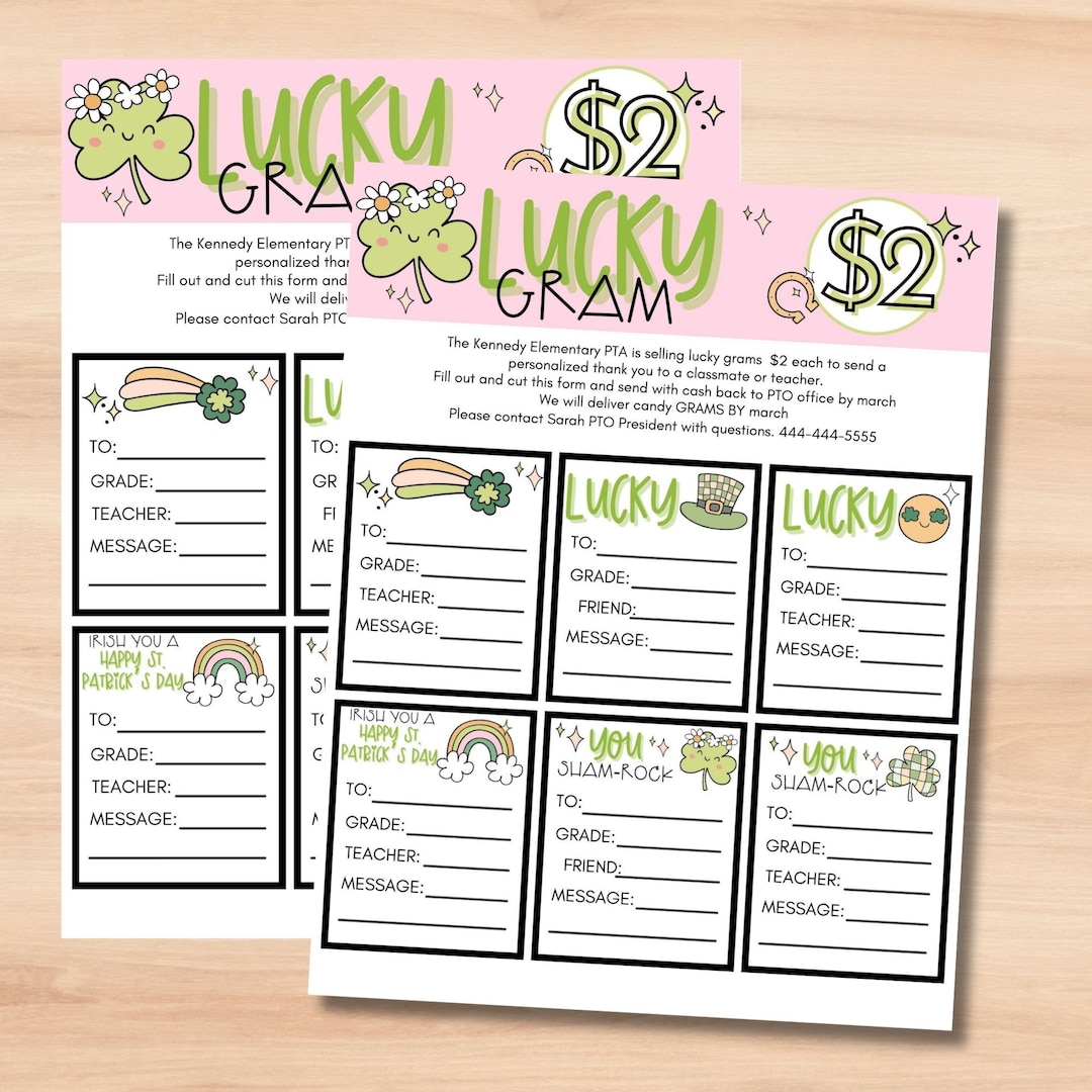Lucky Editable Candy Gram Template. St Patrick's Candy Gram. PTA FLYER ...