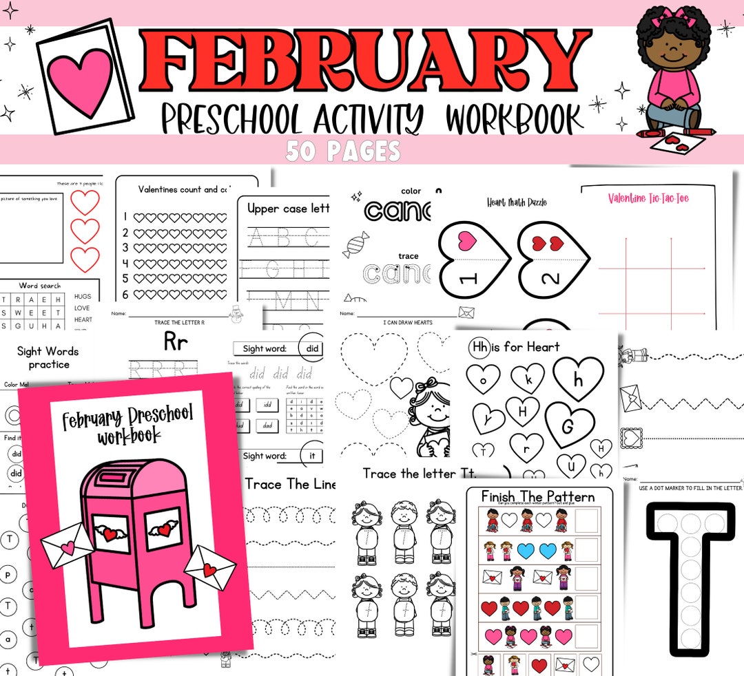 Winter February Preschool Workbook. Valentines Worksheet. Valentine Craft for Preschool. - Etsy