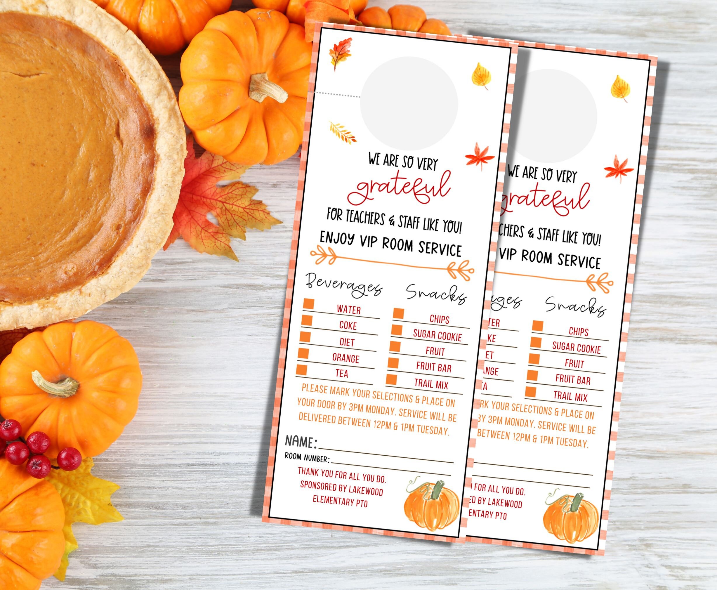 Thanksgiving Gratitude VIP Room Service Teacher & Staff Appreciation ...