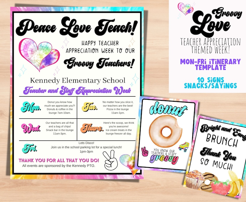 Groovy Bright Teacher Appreciation Week ITINERARY Schedule and Treat ...