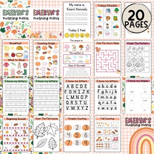 Morning Menu Pages | Homeschool Morning Menu| Kindergarten Morning Menu ...
