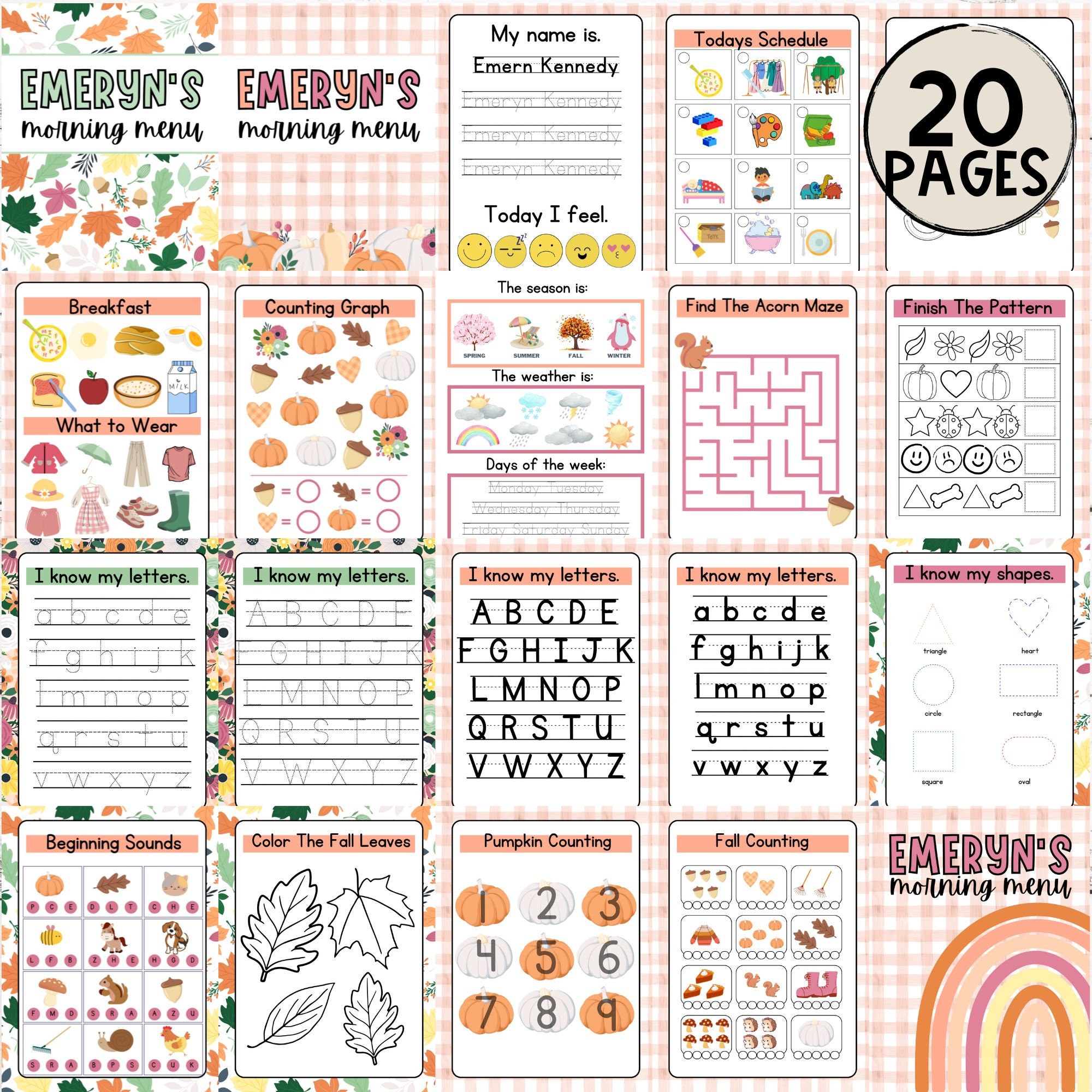 Morning Menu Pages | Homeschool Morning Menu| Kindergarten Morning Menu ...