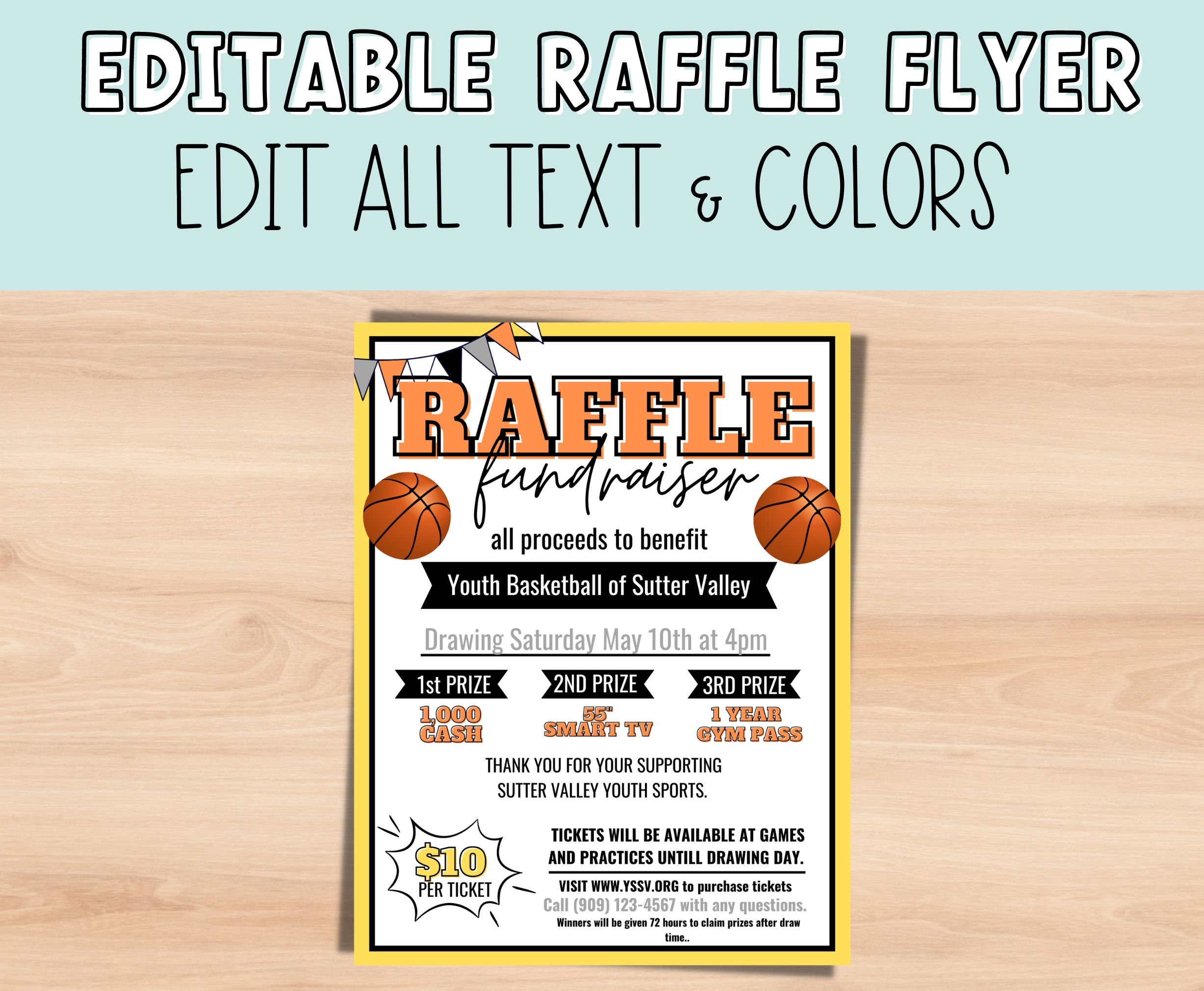 Raffle Flyer Editable Template. Fundraiser Flyer for Church, Sports ...