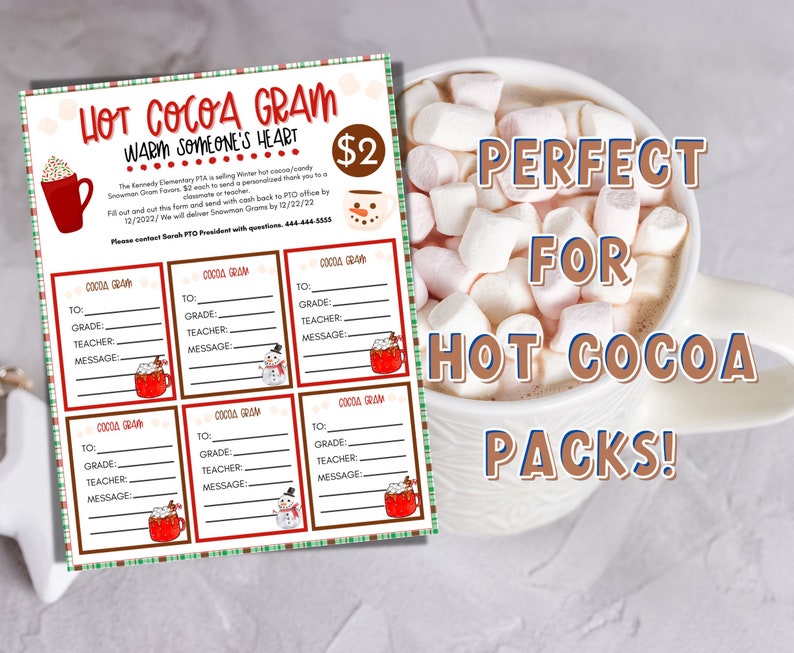 Cocoa Gram SCHOOL. Snowman Candy Fundraising Flyer for PTA Hot Cocoa ...