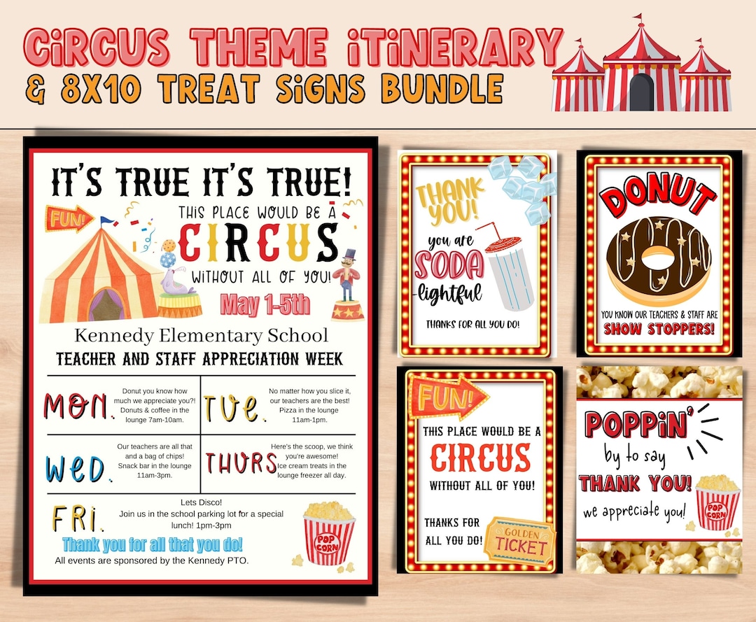 Circus Theme Teachers & Staff Itinerary for Teacher Appreciation Week ...