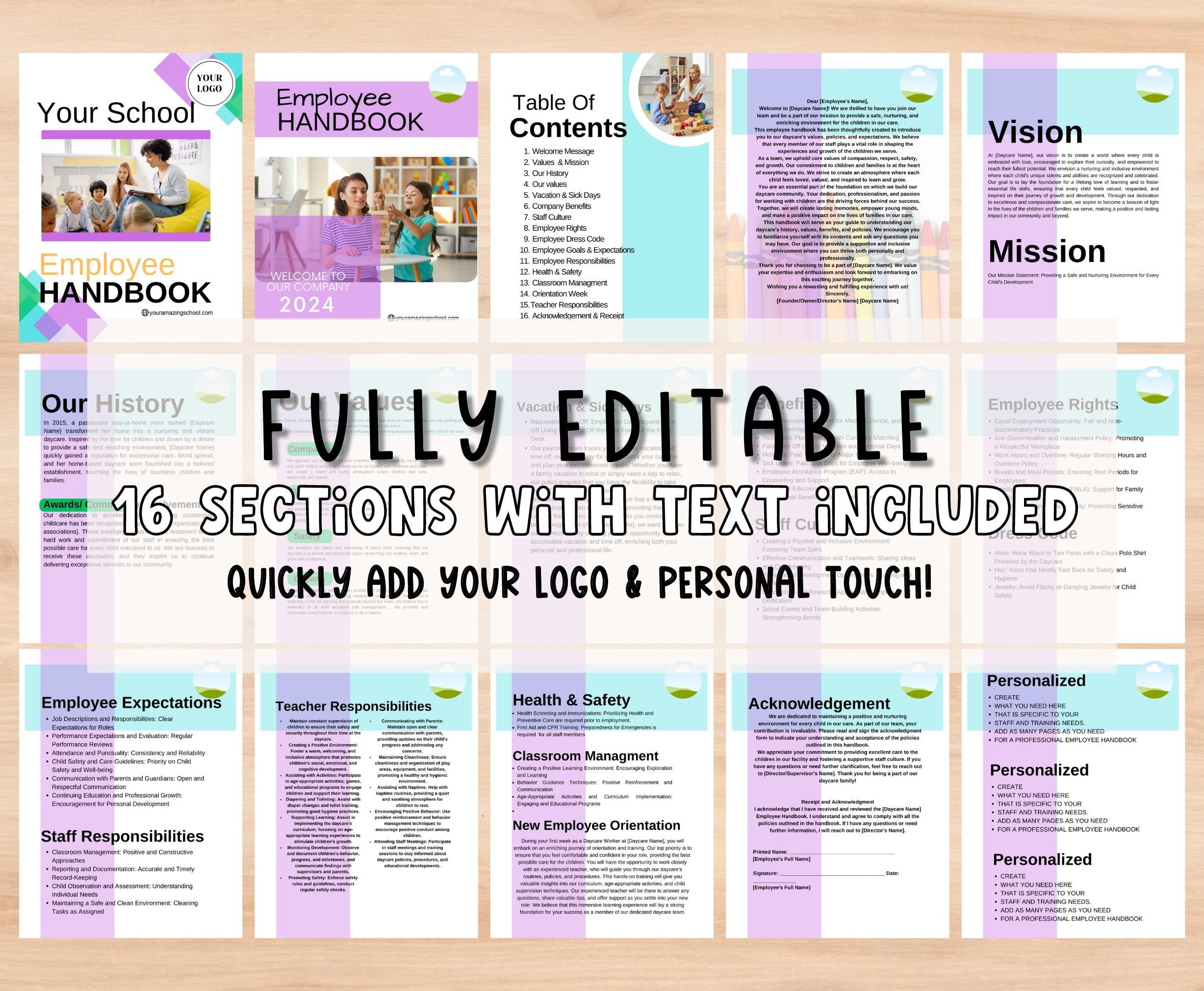 Printable Daycare Employee Handbook | Form for Daycare Template ...