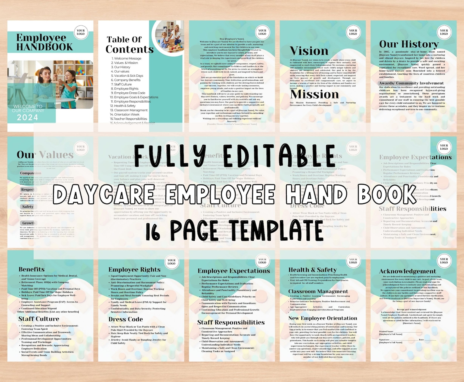 Printable Daycare Employee Handbook | Form for Daycare Template ...