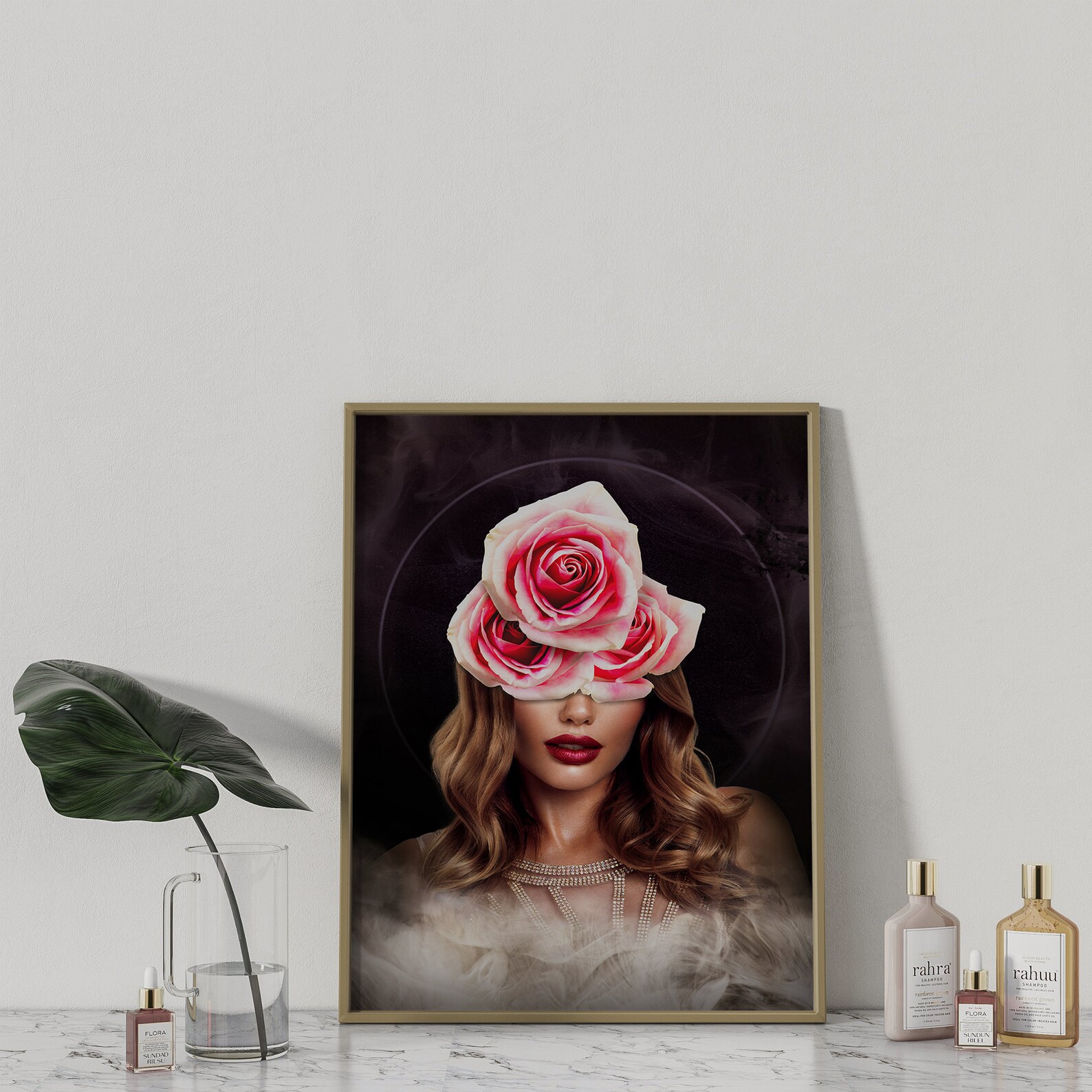 Rose Head Woman, Woman With Flower Head Painting, Lure, Wall Decor ...