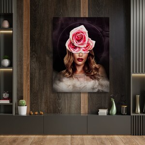 Rose Head Woman, Woman With Flower Head Painting, Lure, Wall Decor ...