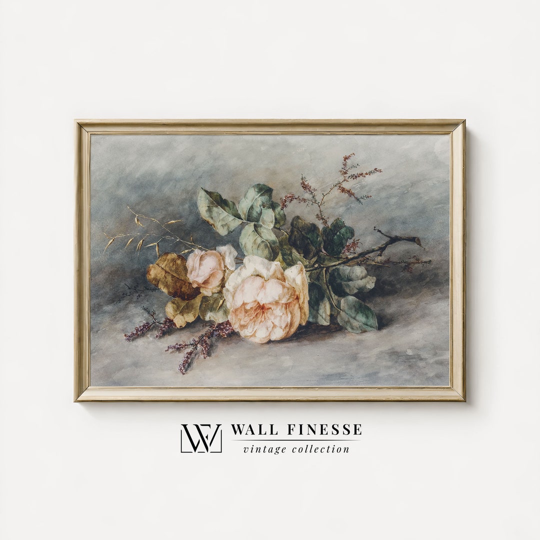 Antique Roses Painting Vintage Still Life Botanical Decor Floral Oil ...