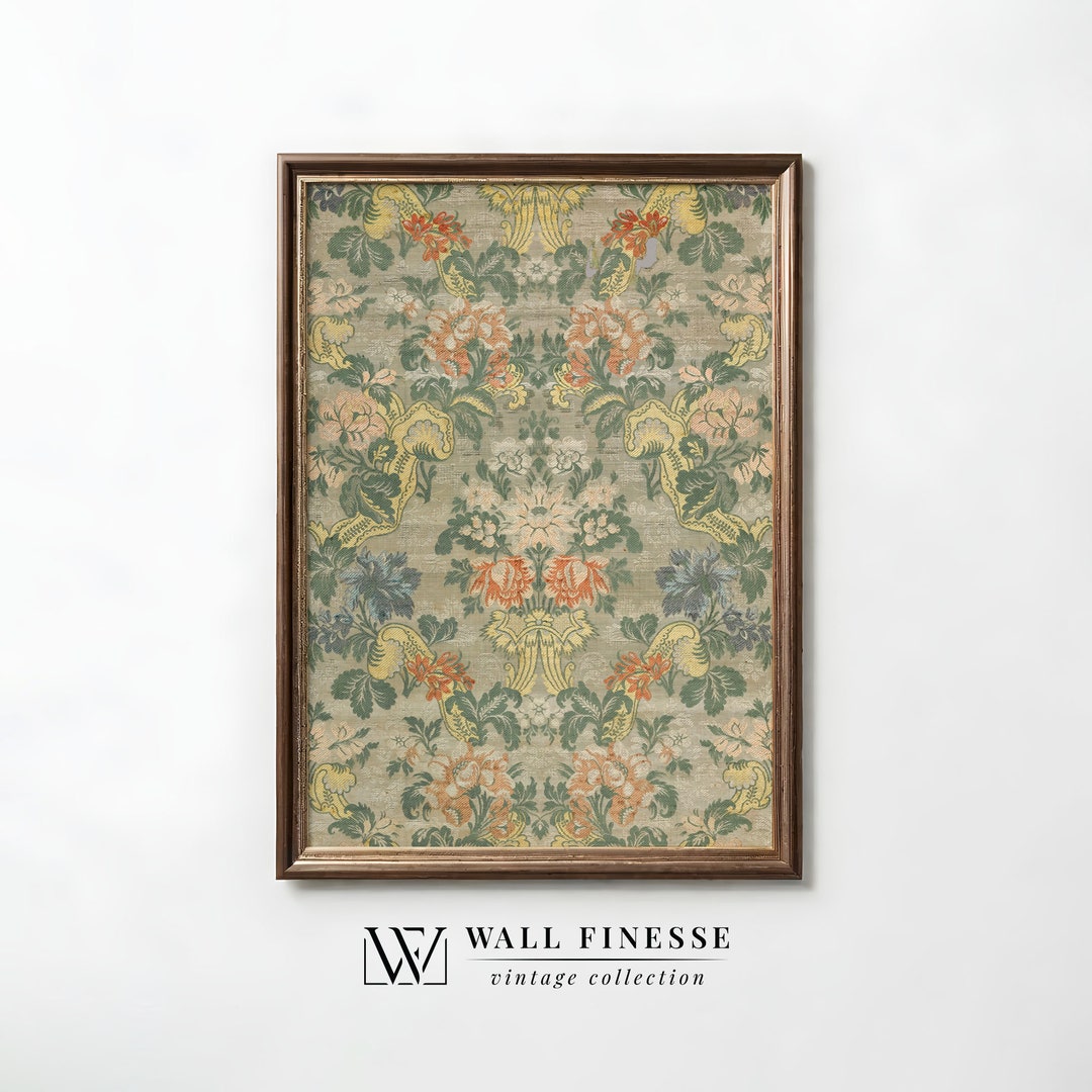 Vintage Textile Art | Rug Pattern Wall Print | Green Tapestry | Autumn ...