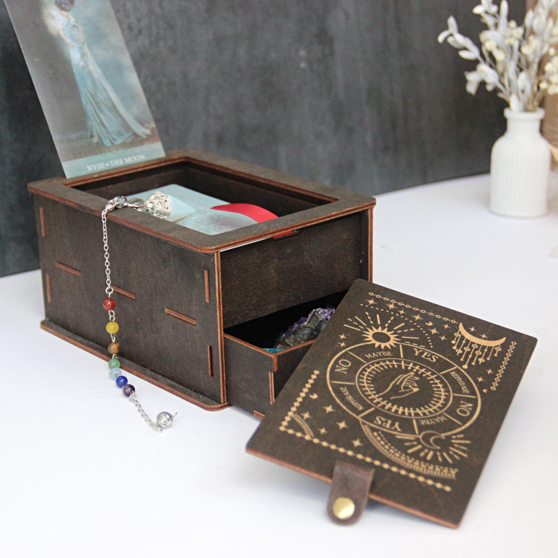 Divination Set Two Tiers Tarot Card Box, Pendulum, Dowsing Board Yes No ...