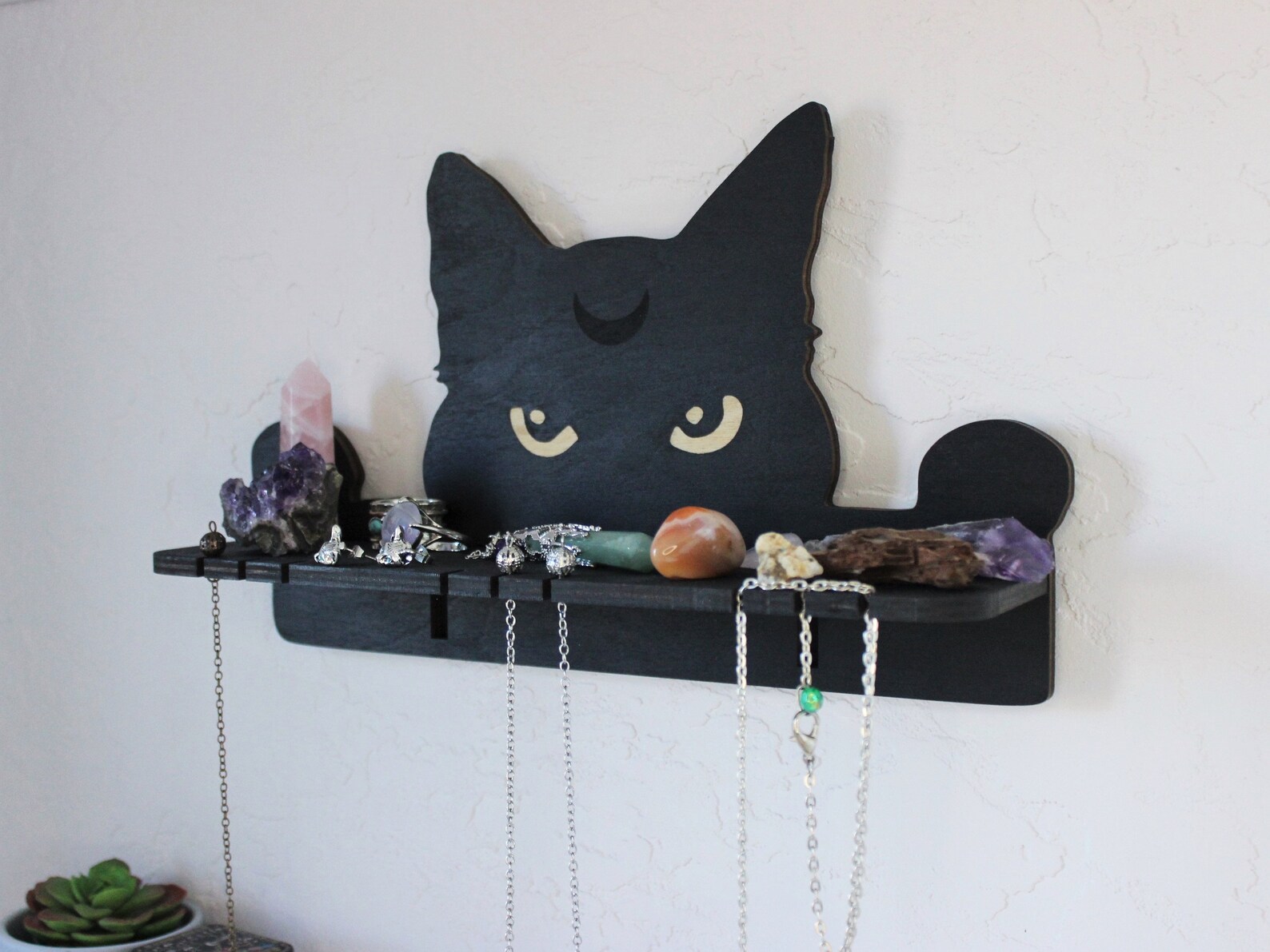 Black Cat Crystal Altar Shelf With Pendulum Stand / Wiccan - Etsy