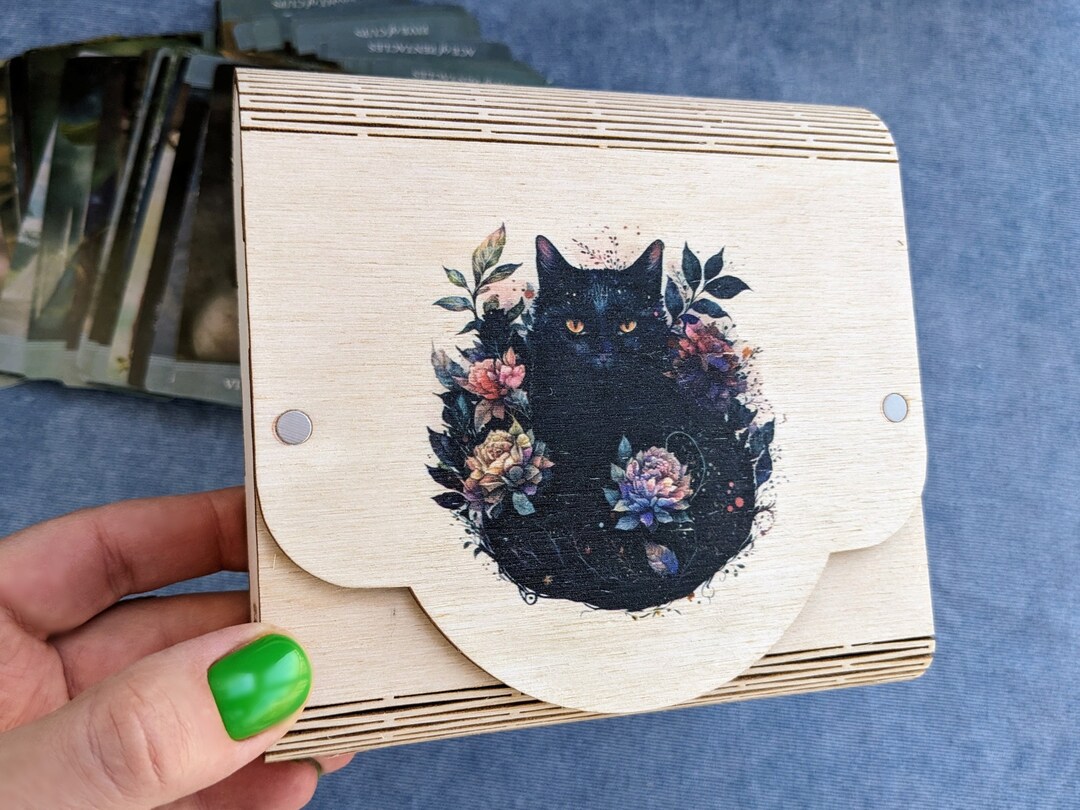Black Cat Tarot Box. Wooden Case Tarot Storage, Wicca Altar Box ...